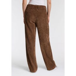 MAC Damen Cordhose "CHIARA", braun, Gr. 44, unifarben, Web, Obermaterial: 90% Polyester, 8% Polyamid, 2% Elasthan, Hosen, mit weitem Bein