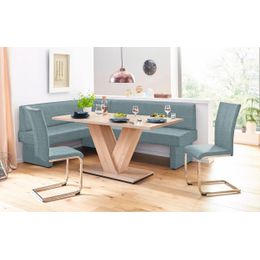 Eckbank Home Affaire, B:222cm H:89cm T:162cm, blau, Holzwerkstoff, Massivholz, Polyester, Esszimmer, Sitzb&auml;nke, "Nils", Sitz und R&uuml;cken gepolstert,