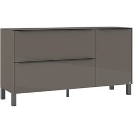 Lowboard, B:137cm H:75cm T:42cm, grau, SET ONE BY Musterring, Glas, Holzwerkstoff, Wohnzimmer, Sideboards, "Reno", Mit Vierkantfu&szlig; in diversen