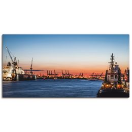 Leinwandbild Artland, B:100cm H:50cm, blau, Leinwand, Wohnzimmer, Bilder, "Hamburger Hafen", auf Holzrahmen gespannt