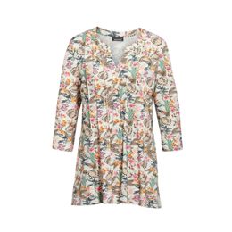 GOLDNER Damen Print-Shirt "Kurzgr&ouml;&szlig;e Figurschmeichelndes Drucktunika-Shirt", wei&szlig;, Gr. 22, Obermaterial: 95% Viskose CV. 5% Elasthan EL., Shirts, Ohne
