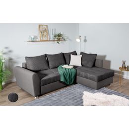 Ecksofa Collection AB, B:220cm H:42cm T:161cm, grau, 100%Polyester, Wohnzimmer, Sofas, "Jana L-Form", inkl. Bettfunktion,Bettkasten und