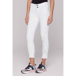 SOCCX Damen Slim-fit-Jeans, wei&szlig;, Gr. 26, bedruckt, Sweatware, Material: 75% Baumwolle, 23% Polyester, 2% Elasthan, Zusatz: Enth&auml;lt nichttextile