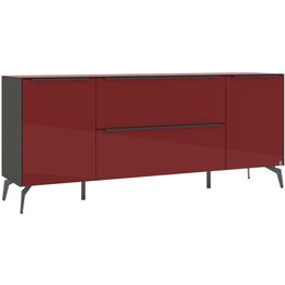 Lowboard, B:182cm H:78cm T:42cm, rot, SET ONE BY Musterring, Glas, Holzwerkstoff, Wohnzimmer, Sideboards, "Reno", Mit Winkelfu&szlig; in diversen Farben,