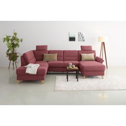 Wohnlandschaft Home Affaire, B:303cm H:90cm T:213cm, lila, 100% Polyester, Sofas, "Westerland U-Form", Federkern, wahlweise Bettfunktion, Stauraum