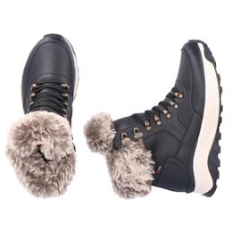 RIEKER SPORT Damen Winterboots, Gr. 37, schwarz, Leder, Textil, Schuhe, Hightop Sneaker, Schn&uuml;rboots, Winterschuh mit Lammwollfutter