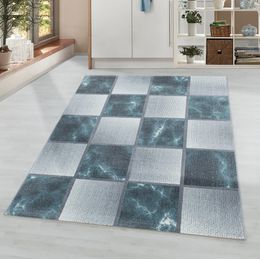 Teppich, B:140cm H:8mm L:200cm, blau, Ayyildiz Teppiche, Polypropylen (PP), Wohnzimmer, Teppiche, "OTTAWA 4201", Karo Muster, Kurzflor, Wohnzimmer