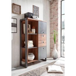 Highboard Home Affaire, B:90cm H:140cm T:35cm, grau, Wohnzimmer, Sideboards, "Detroit", H&ouml;he 140 ca. cm