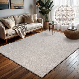 Teppich Sanat, B:120cm H:5mm L:170cm, beige, Kunstfaser, Wohnzimmer, Teppiche, "Lora Plus, auch als L&auml;ufer", Kurzflor, uni, gekettelt, Wohnzimmer,