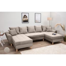 Wohnlandschaft Collection AB, B:314cm H:45cm T:158cm, grau, 100%Polyester, Sofas, "Raisa U-Form", mit Federkern, Kissen und Steppung im Sitzbereich