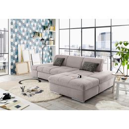 Ecksofa, B:284cm H:80cm T:190cm, grau, SET ONE BY Musterring, Wohnzimmer, Sofas, "SO4100 V", mit verstellbaren Kopfteilen, wahlweise mit Funktionen,