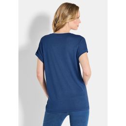 GOLDNER Damen Kurzarmshirt "Elegantes Kurzarmoberteil mit Glanz", blau, Gr. 40, Obermaterial: 94% Viskose CV. 6% Elasthan EL., Shirts,
