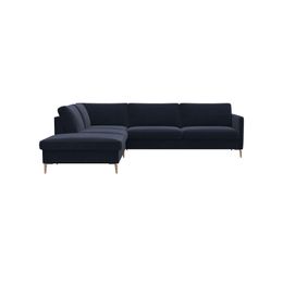 Ecksofa FLEXLUX, B:266cm H:85cm T:225cm, blau, 100% Polyester, Wohnzimmer, Sofas, "Fiore, L-Form", schmale Armlehnen, Kaltschaum, F&uuml;&szlig;e Alu+ Eiche