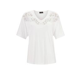 GOLDNER Damen Kurzarmshirt "Top mit V-Ausschnitt", wei&szlig;, Gr. 42, Obermaterial: 92% Viskose CV. 8% Elasthan EL., Shirts, keine/nicht relevant