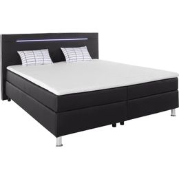 Boxspringbett Collection AB, B:190cm L:206cm, schwarz, Holzwerkstoff, Komplettbetten, "London, inklusive Topper und Kissen, mit LED-Beleuchtung",