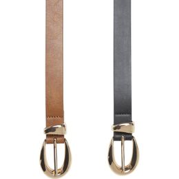 Urban Classics Damen Synthetikg&uuml;rtel "Urban Classics Chunky Buckle Loop Synthetic Leather Belt 2-Pack", schwarz, Gr. L, 100% Polyurethan, G&uuml;rtel