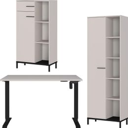 B&uuml;rom&ouml;bel-Set Germania, B:278cm H:190cm T:80cm, beige, Holzwerkstoff, Metall, Arbeitsm&ouml;bel-Sets, "GW-Rovigo", Schreibtisch elektrisch h&ouml;henverstellbar