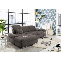 Ecksofa, B:284cm H:80cm T:190cm, braun, SET ONE BY Musterring, Wohnzimmer, Sofas, "SO4100 V", mit verstellbaren Kopfteilen, wahlweise mit Funktionen,