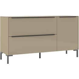 Lowboard, B:137cm H:77cm T:42cm, beige, SET ONE BY Musterring, Glas, Holzwerkstoff, Wohnzimmer, Sideboards, "Reno", Mit Winkelfu&szlig; in diversen Farben,