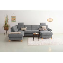 Wohnlandschaft Home Affaire, B:303cm H:90cm T:213cm, grau, 100% Polyester, Sofas, "Westerland U-Form", Federkern, wahlweise Bettfunktion, Stauraum