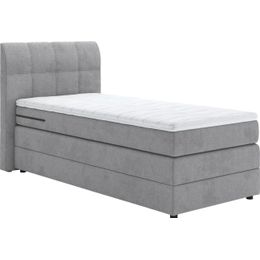 Boxspringbett Home Affaire, B:105cm L:211cm, silber, Polyester, Komplettbetten, "Finja", besonders komfortable Liegeh&ouml;he, mit praktischem Bettkasten