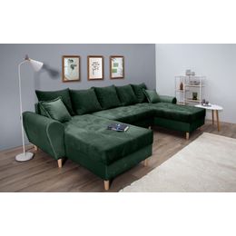 Wohnlandschaft Collection AB, B:314cm H:45cm T:158cm, gr&uuml;n, 100%Polyester, Sofas, "Raisa U-Form", mit Federkern, Kissen und Steppung im Sitzbereich
