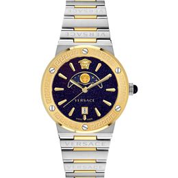 Versace Damen Quarzuhr "GRECA LOGO MOONPHASE", silber, Armbanduhren, Armbanduhr, Damenuhr, Saphirglas, Datum, Swiss Made, Mondphase
