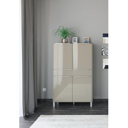 Highboard, B:92cm H:152cm T:42cm, beige, SET ONE BY Musterring, Glas, Holzwerkstoff, Wohnzimmer, Sideboards, "Reno", Mit Vierkantfu&szlig; in diversen