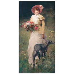 Alu-Dibond-Druck Artland, B:50cm H:100cm, beige, Bilder, "Frau mit Hund", f&uuml;r Innen- und Au&szlig;enbereich geeignet, Outdoorbild
