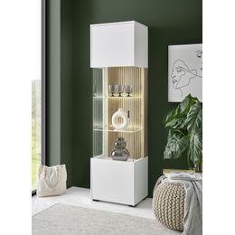 Vitrine Home Affaire, B:48cm H:180cm T:38cm, wei&szlig;, Holzwerkstoff, Wohnzimmer, Schr&auml;nke, "Hudson", in moderner Trendfarbe, Griffe aus Metall