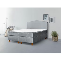 Boxspringbett Inosign, B:141cm L:208cm, grau, 100% Polyester, Komplettbetten, "Jalma", F&uuml;&szlig;e aus massiver Birke ; Inkl. Topper