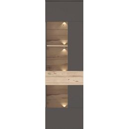Vitrine FORTE, B:60,4cm H:203,3cm T:41,3cm, grau, Holzwerkstoff, Wohnzimmer, Schr&auml;nke, "Como", Vitrine, Glast&uuml;re, LED Beleuchtung, Soft Close
