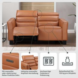 2-Sitzer OTTO HOME, B:162cm H:97cm T:100cm, grau, Sofas, "Carpari Lederoptik, 162 cm, man./elektr. Relaxfunktion", (USB A/C), sowie