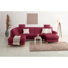 Wohnlandschaft Home Affaire, B:303cm H:90cm T:213cm, rot, 100% Polyester, Sofas, "Westerland U-Form", Federkern, wahlweise Bettfunktion, Stauraum und