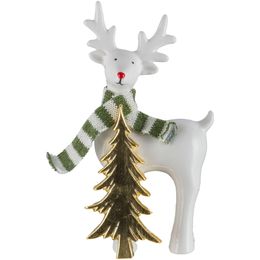 Weihnachtsfigur CREATIV HOME, B:10cm H:20cm T:5,5cmwei&szlig;, Dekofiguren, "Hirsch", mit Schal