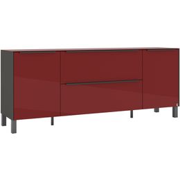 Lowboard, B:182cm H:75cm T:42cm, rot, SET ONE BY Musterring, Glas, Holzwerkstoff, Wohnzimmer, Sideboards, "Reno", Mit Vierkantfu&szlig; in diversen Farben,