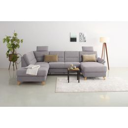 Wohnlandschaft Home Affaire, B:303cm H:90cm T:213cm, silber, 100% Polyester, Sofas, "Westerland U-Form", Federkern, wahlweise Bettfunktion, Stauraum