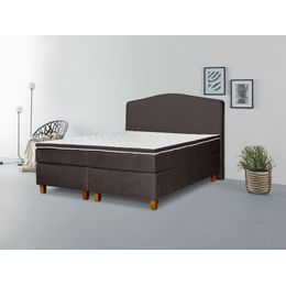 Boxspringbett Inosign, B:141cm L:208cm, braun, 100% Polyester, Komplettbetten, "Jalma", F&uuml;&szlig;e aus massiver Birke ; Inkl. Topper