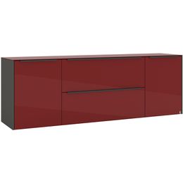 Lowboard, B:182cm H:63cm T:42cm, rot, SET ONE BY Musterring, Glas, Holzwerkstoff, Wohnzimmer, Sideboards, "Reno", Mit Gleitern und in verschiedenen