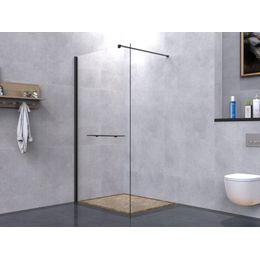 Walk-in-Dusche Welltime, B:100cm H:190cm, schwarz, Duschw&auml;nde, "Plus", Duschwand inkl. Ablage mit Handtuchhalter, mit Aluminium-Wandprofil