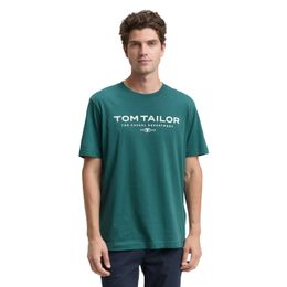 Tom Tailor Herren T-Shirt, gr&uuml;n, Gr. S, bedruckt, Single Jersey, Obermaterial: 100% Baumwolle, Shirts, Sommershirt mit Frontprint