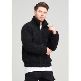 behype Herren Fleecejacke "Bomber", schwarz, Gr. S, unifarben, 100% Polyester, Jacken, aus weichem Teddyfleece