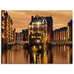 Wandbild Artland, B:120cm H:90cm, orange, Wohnzimmer, Bilder, "Speicherstadt in Hamburg", als Alubild, Leinwandbild in verschied. Gr&ouml;&szlig;en