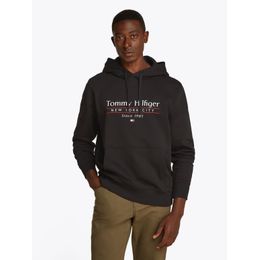 Tommy Hilfiger Herren Hoodie "HILFIGER CENTER STACK HOODY", schwarz, Gr. L, Sweatware, Obermaterial: 100% Baumwolle, Sweatshirts, mit gro&szlig;em