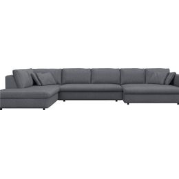 Wohnlandschaft FLEXLUX, B:400cm H:84cm T:272cm, blau, 62% Polyester/14% Cotton/7% Linen, Sofas, "Lovane, U-Form, bequem und komfortabel", Weich &