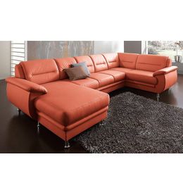 Sit & More Wohnlandschaft SIT & MORE, B:312cm H:85cm T:179cm, orange, NaturLEDER (echtes Rindleder)/Korpus passendes Kunstleder Softlux;Luxus-Microfaser Altara
