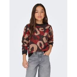 KIDS Only M&auml;dchen Rundhalspullover "KOGWILD L/S JQ O-NECK KNT", schwarz, Gr. 122, gemustert, Strick, Obermaterial: 81% Polyacryl, 19% Polyester,