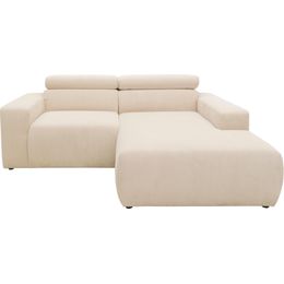 Ecksofa DOMO collection, B:214cm H:80cm T:175cm, beige, 100% Polyester, Wohnzimmer, Sofas, "Brandon, inkl. Kopfteilverstellung, B/T/H: 214/100/80 cm,