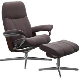 Relaxsessel stressless, B:78cm H:97cm T:70cm, rot, Wohnzimmer, Sessel, "Consul", mit Hocker, mit Cross Base, Gr&ouml;&szlig;e S, M & L, Holzakzent Braun