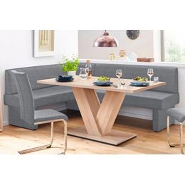 Eckbank Home Affaire, B:222cm H:89cm T:162cm, grau, Holzwerkstoff, Massivholz, Polyester, Esszimmer, Sitzb&auml;nke, "Nils", Sitz und R&uuml;cken gepolstert,